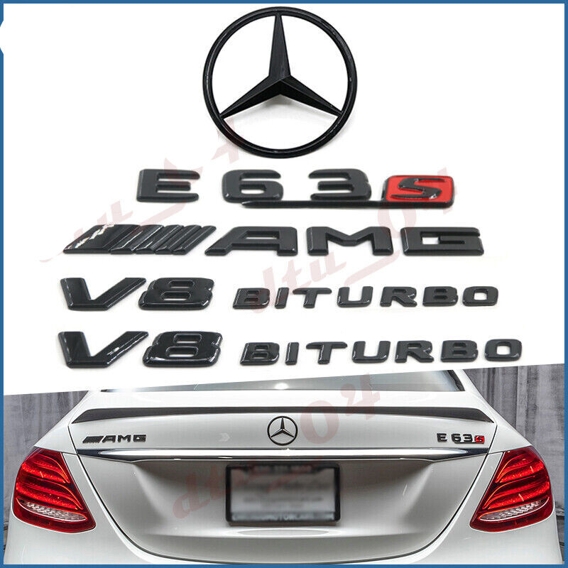 For Mercedes W212 E63S AMG V8 BITURBO Rear Star Emblem Gloss Black Red ...