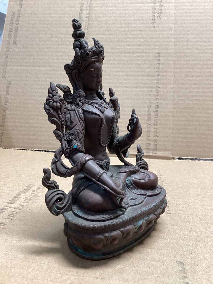 Tibetan Buddhism White Tara Goddess Rupa Pure Copper Oxide Statue ...
