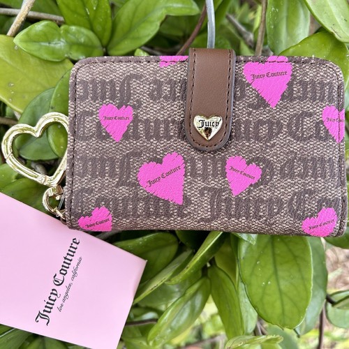 NWT Juicy Couture Follow Your Heart Tab Card Wallet - Brown With Pink ...