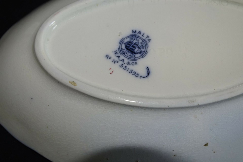 W.A. Adderley & Co. England Malta Flow Blue Gravy Boat with Underplate ...