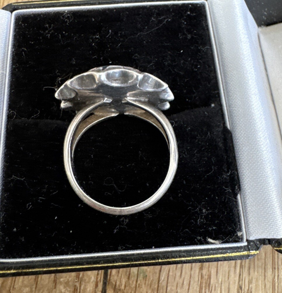 VTG Sterling Silver Rhodonite cabochon gemstone Pink Ring Sz.7 Unique ...