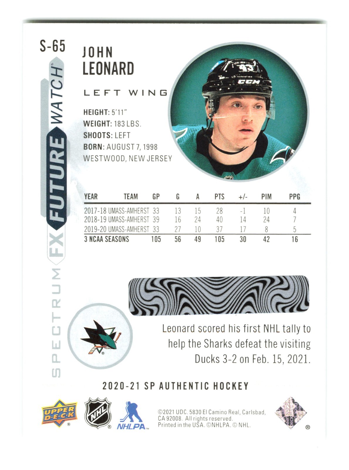 2020-21 SP Authentic John Leonard #S-65 Spectrum FX Future Watch Bounty ...
