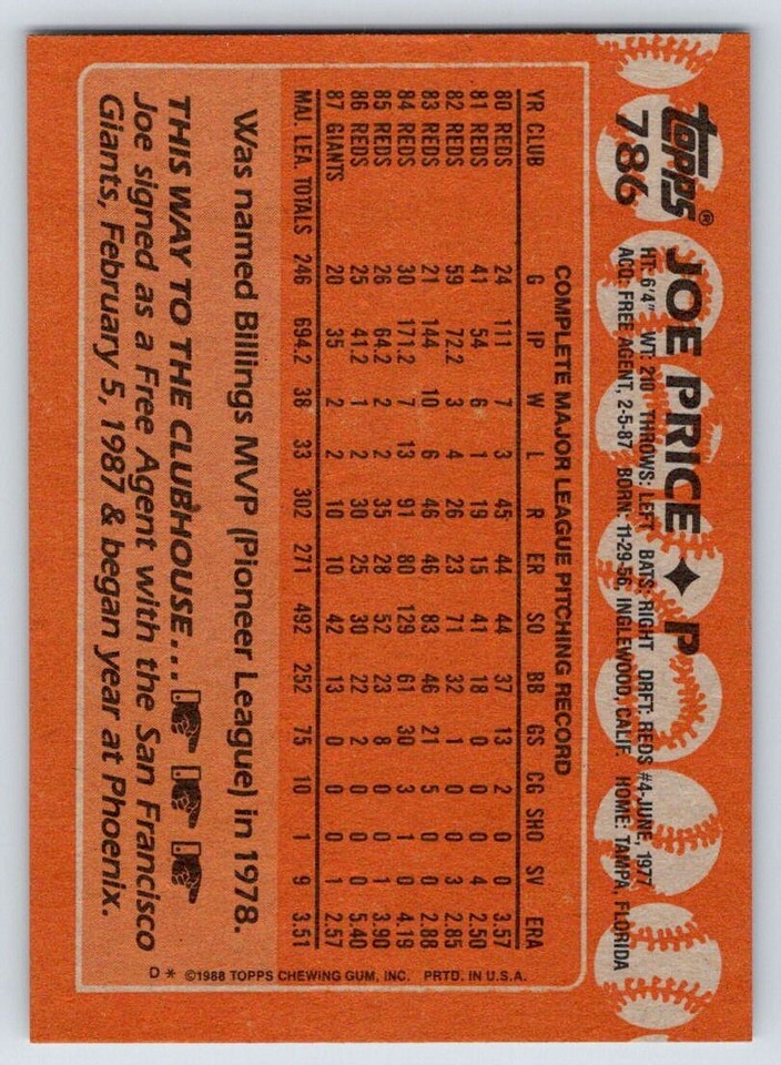 1988 Topps - #786 Joe Price | eBay