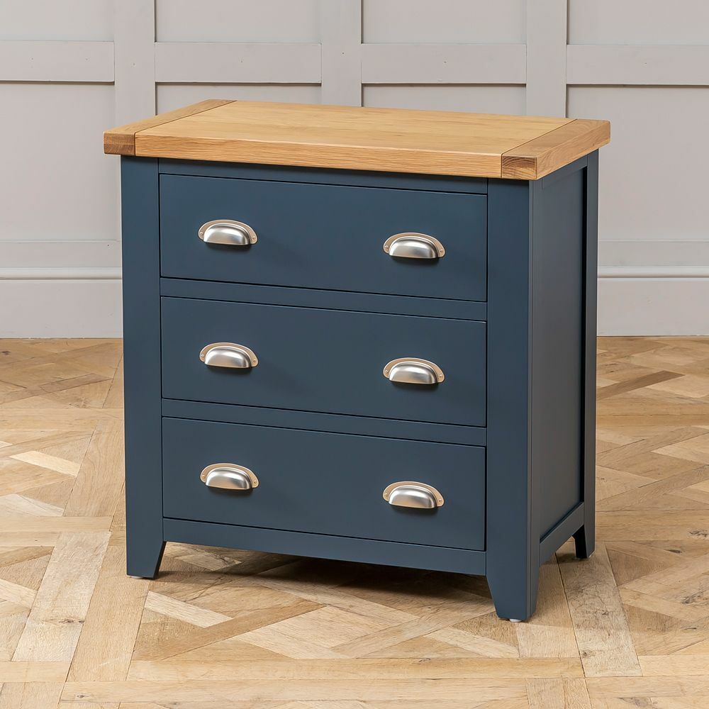 Westbury Blue Painted 3 Drawer Compact Chest - Small Low Bedroom ...