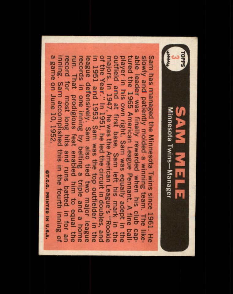 1966 Topps Baseball #003 Sam Mele MG STARX 6 EX/MT (CS133057) | eBay