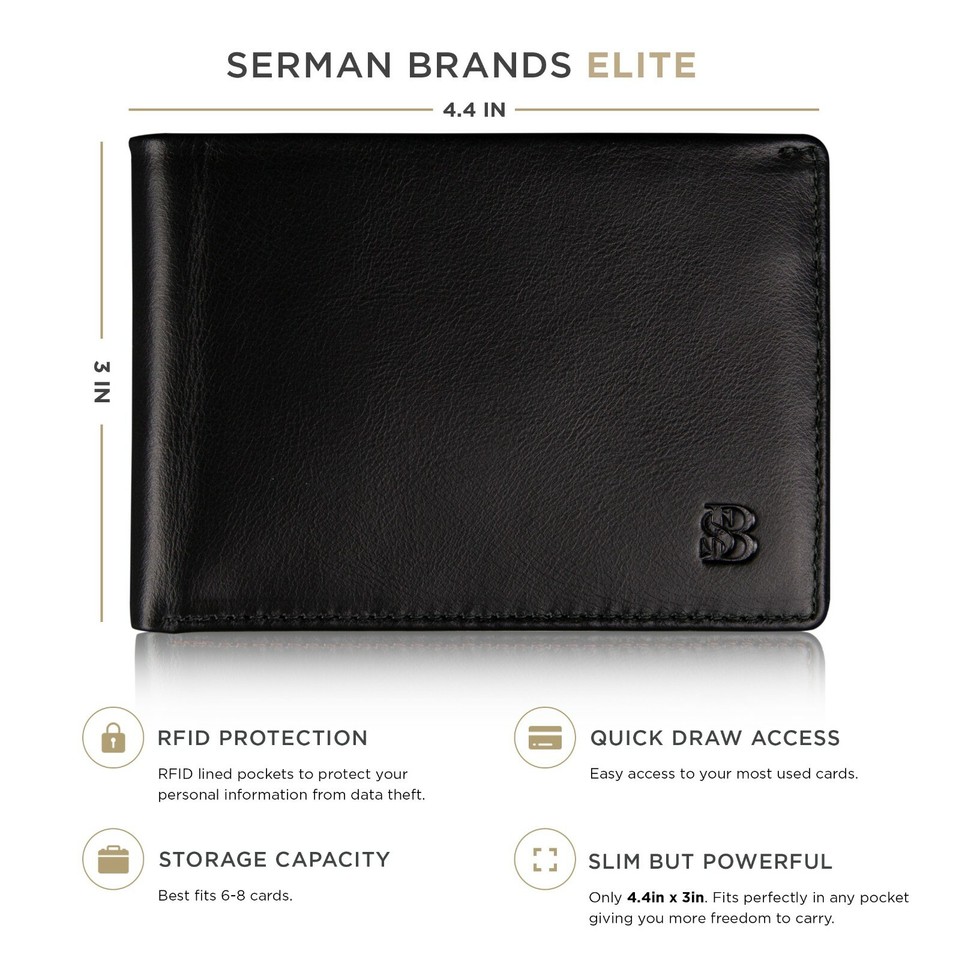 SERMAN BRANDS Mens Slim Bifold Wallet RFID Blocking Minimalist Front ...