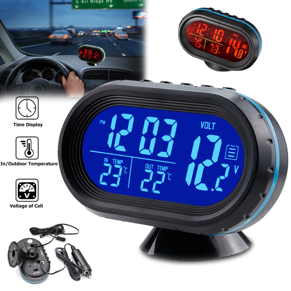 3 In 1 LCD Digital Car Clock Thermometer Voltmeter Dual Temperature ...