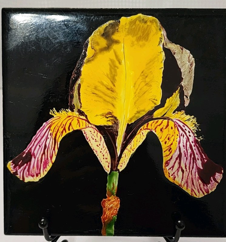 Vintage Jaye Hand Painted Ceramic Tile Iris Flower Art 6” Trivet Plaque ...