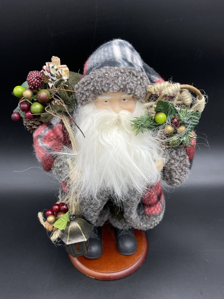 Rustic Cabin Santa Claus Plaid Suit with Lantern, Toy Bag, Snow Shoes ...