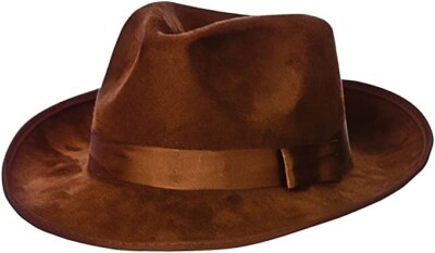 BROWN SUEDE FEDORA COWBOY FELT WIDE BRIM RIBBON BAND INDIANA JONES HAT ...
