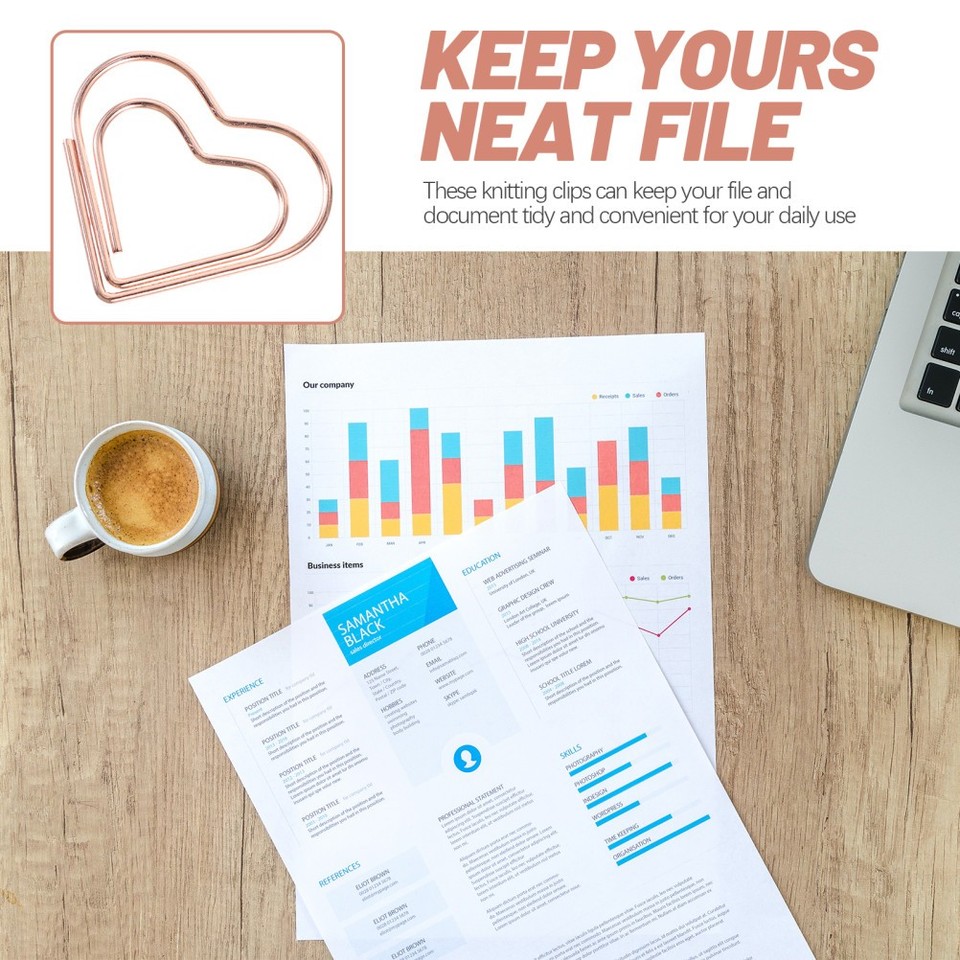 24 Pcs Paper Clips for File Cute Paperclip Heart-shaped Paperclips ...