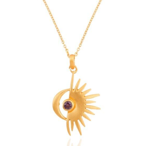 Gold Plated Sun Moon Pendent Locket Chain Necklace Amethyst Stylish ...