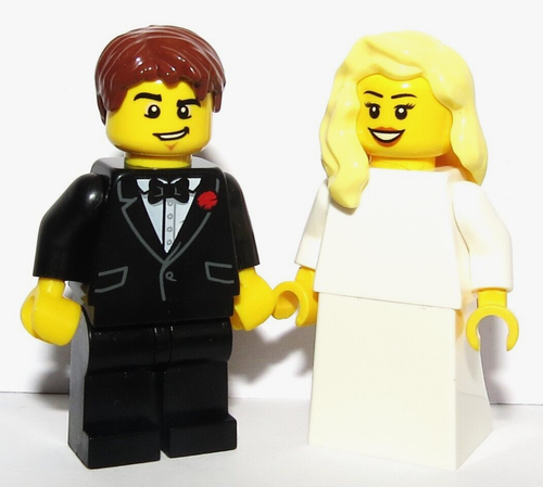 LEGO Bride Blonde Hair Groom Black Suit Bow Tie Red Flower Wedding ...