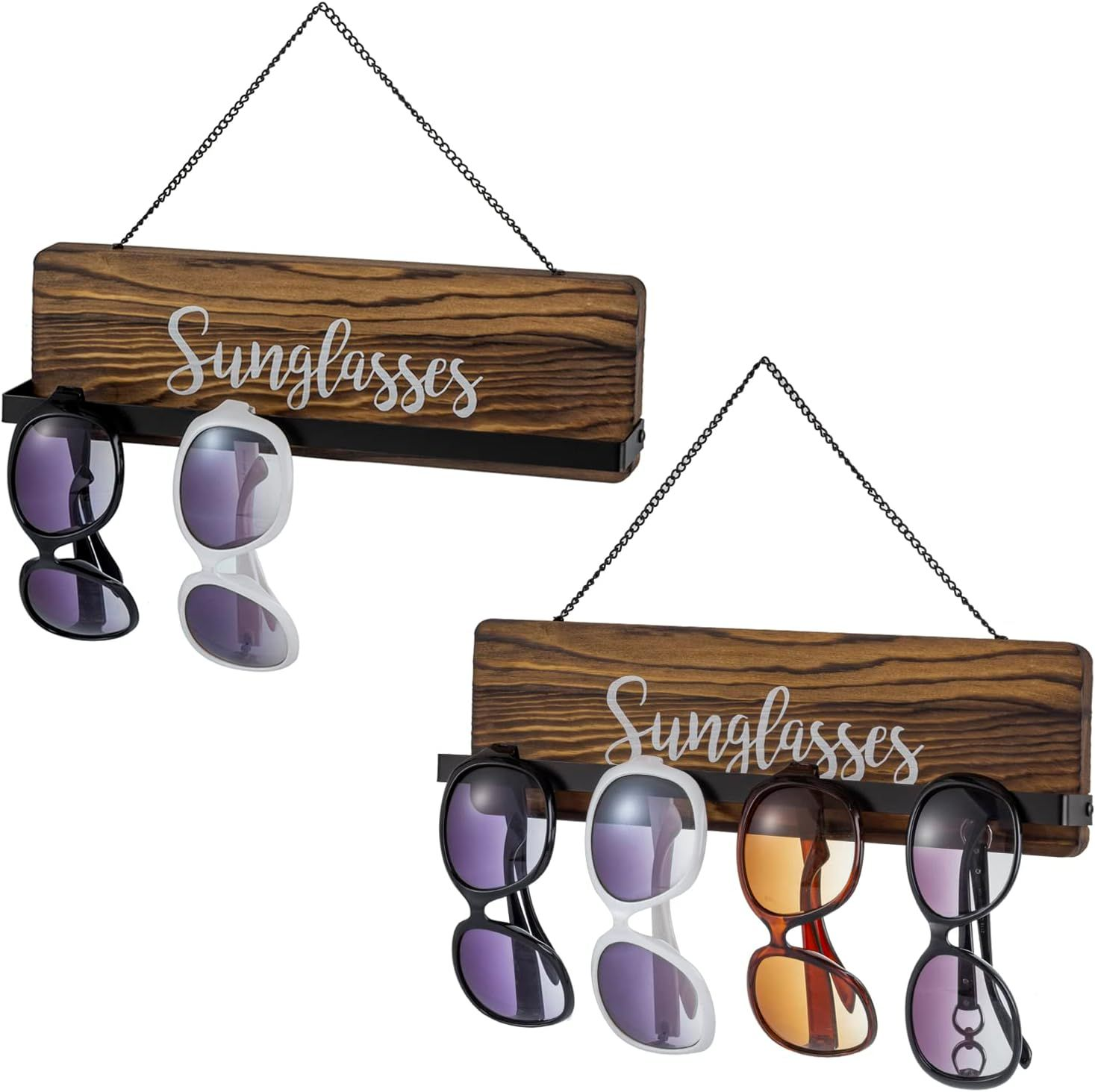 MyGift Rustic Burnt Wood Wall Mounted Sunglasses Storage Holder ...