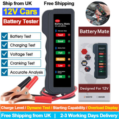 12V CAR BATTERY TESTER 12 Volt ALTERNATOR CHARGE STATUS OVERLOAD ...