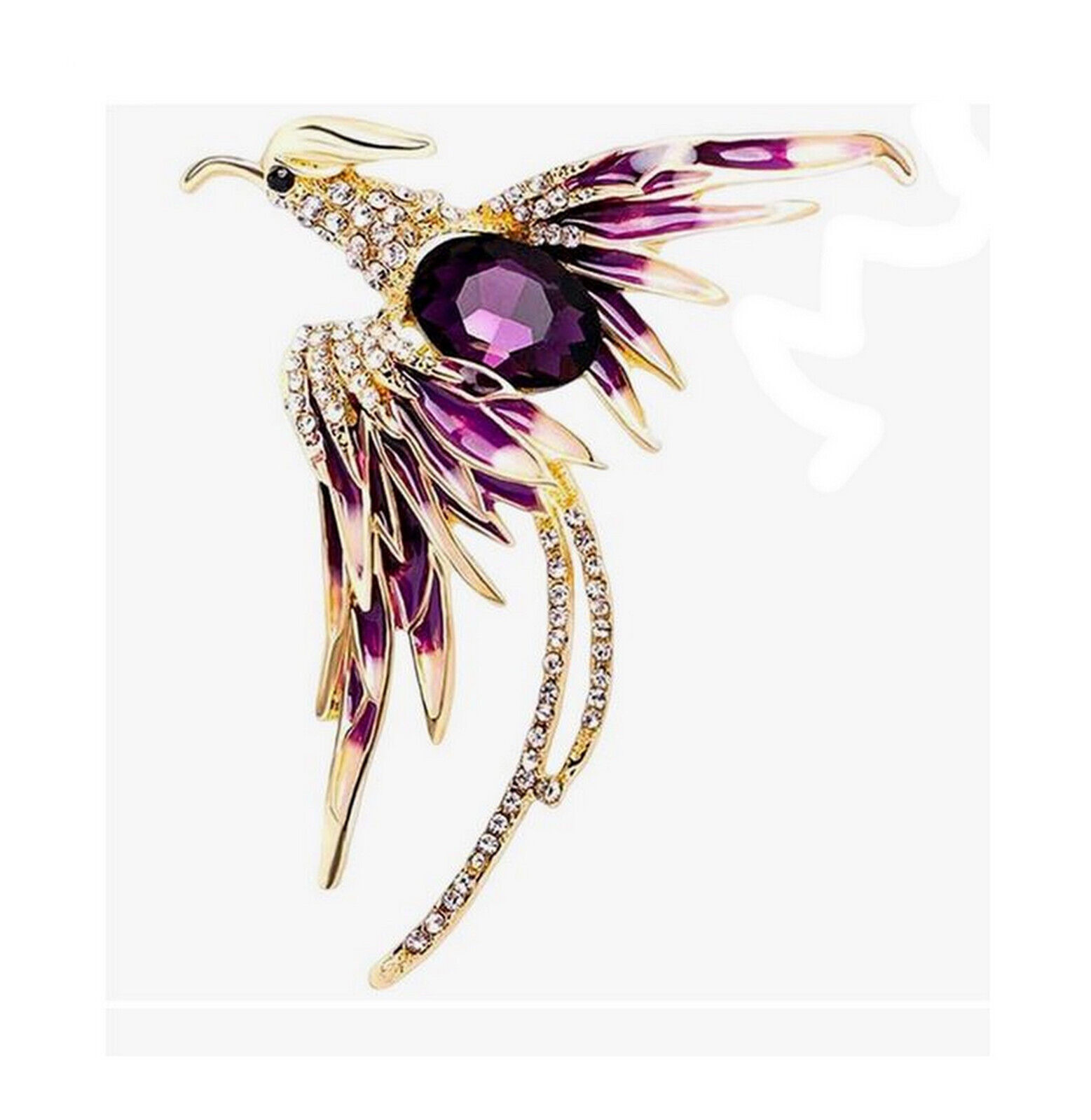 Phoenix-style Bird jewel brooch in gilded steel and purple crystal ...