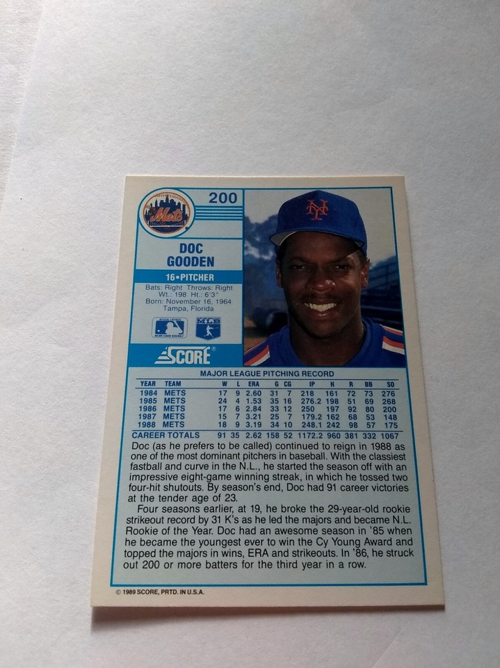 1989 Score Baseball Dwight Gooden #200 Factory Set Break NM-MT | eBay
