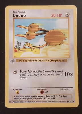 Doduo 1st Edition 48/102 Gray Stamp Error Ungraded LP Base Set Pokemon ...