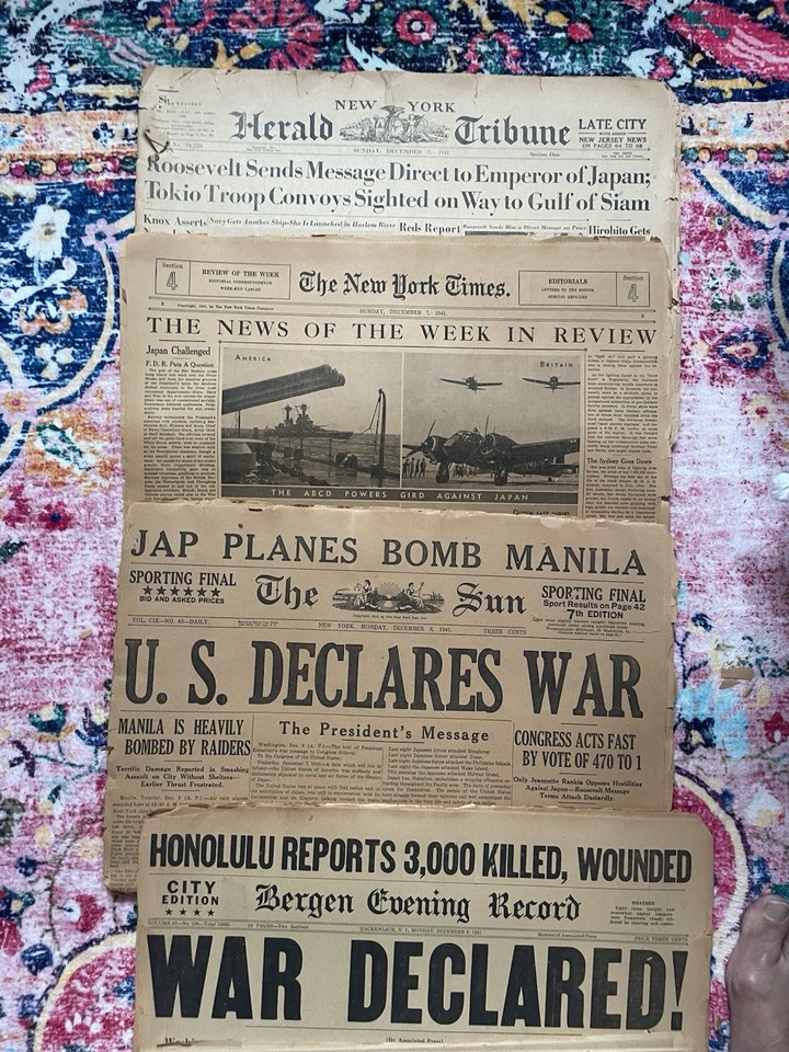 Eight original newspapers from December 7, 1941 - December 15, 1941 | eBay