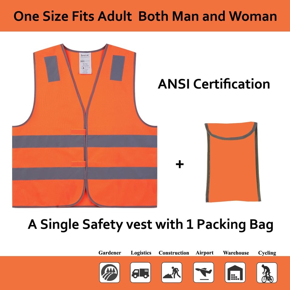20 Pack Safety Vests - Orange Reflective High Visibility ANSI Class 2 ...