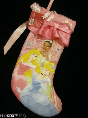 DISNEY PRINCESS CHRISTMAS STOCKING~CINDERELLA~BELLE~TIANA~TIANNA~PINK ...