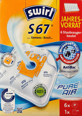 6 Beutel Swirl S 67 MicroPor Staubsaugerbeutel S67 frei Haus per ...