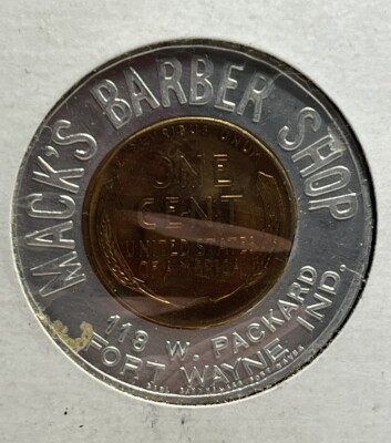 Unc! ENCASED 1957 D Red Wheat CENT Mack’s Barber Shop COIN Fort Wayne ...