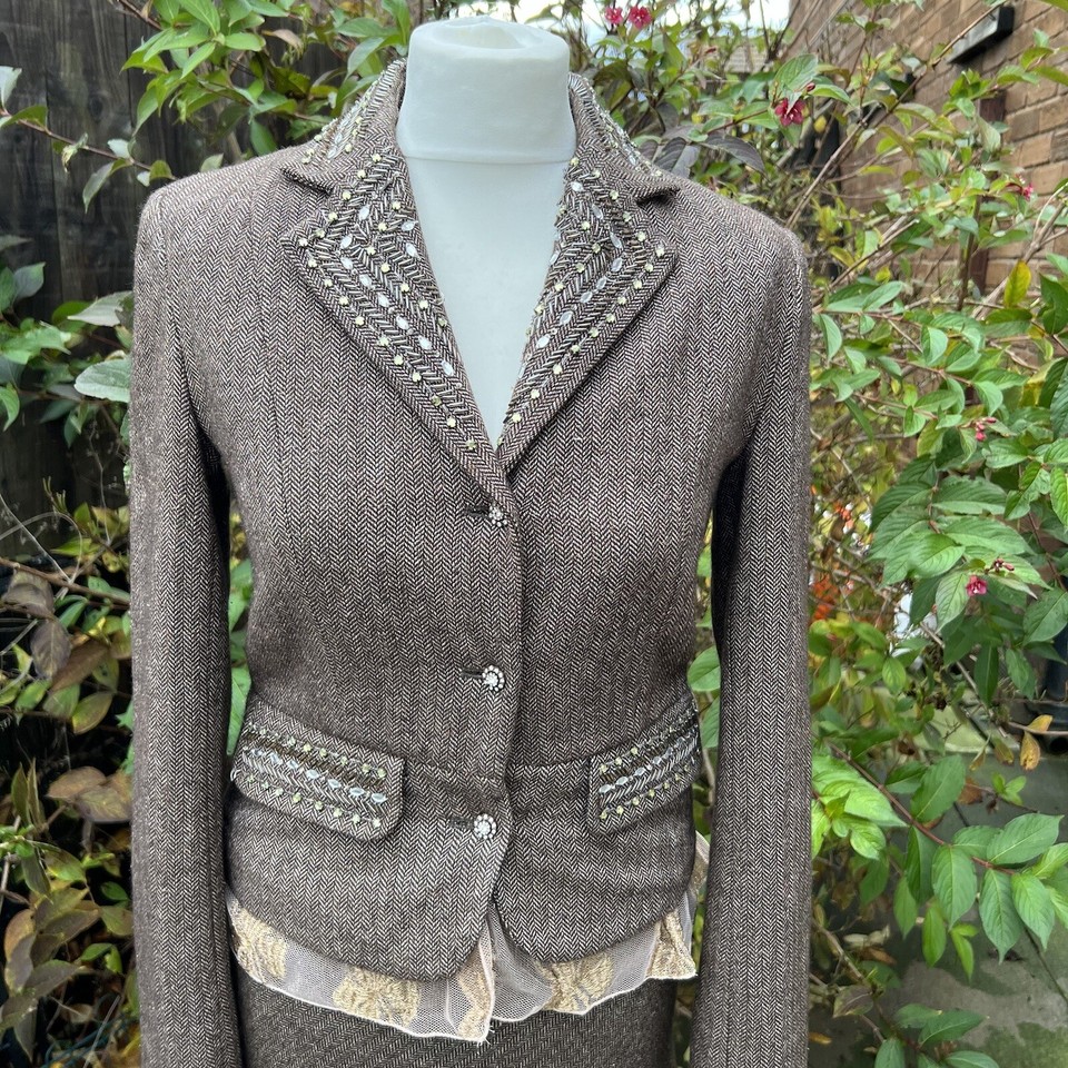 S‘ Nob Snob By Sans Noblesse 2 Piece Suit Blazer Skirt Wool Blend Small ...