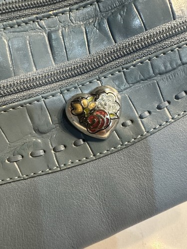 ADORABLE BRIGHTON SMALL Triple Zipper Lt Blue Leather Handbag Crossbody ...