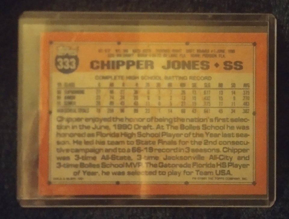 1991 Topps CHIPPER JONES Rookie Card #1 Draft Pick! Excellent condition ...
