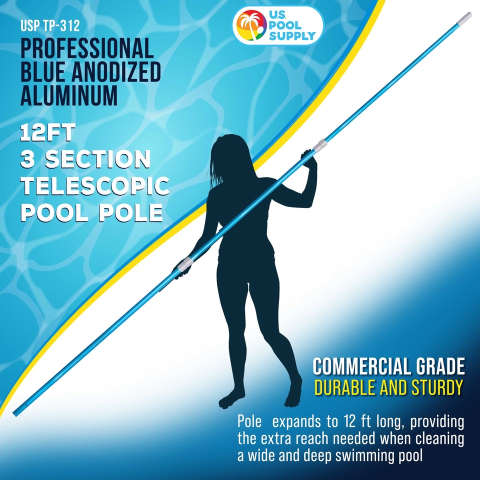 Pro 12ft Blue Anodized Aluminum Telescopic Swimming Pool Pole ...