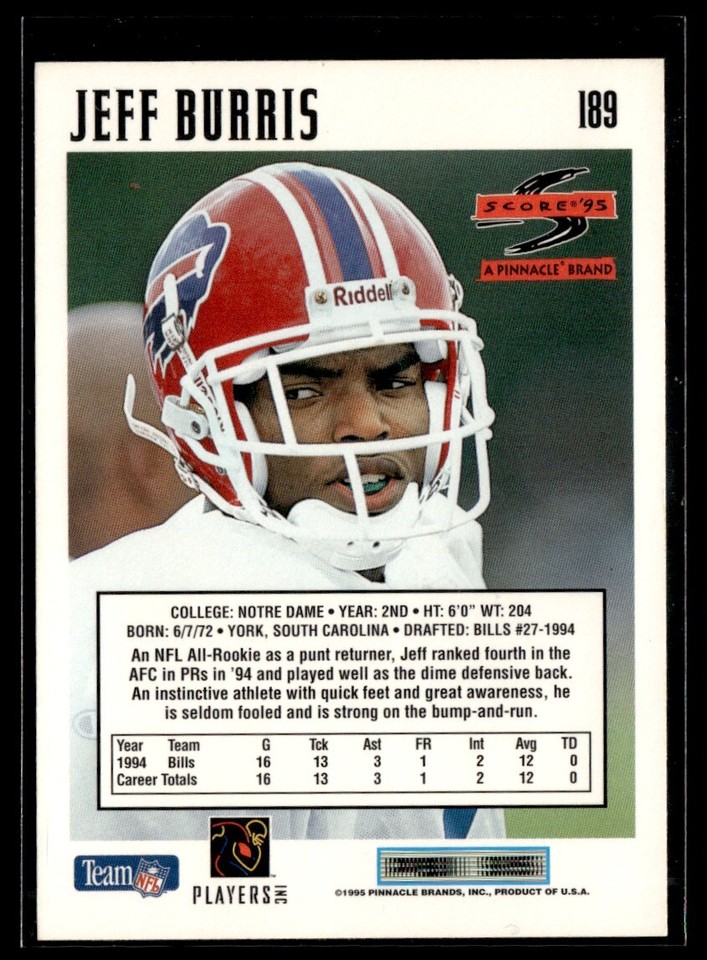 1995 Score Jeff Burris Buffalo Bills #189 | eBay