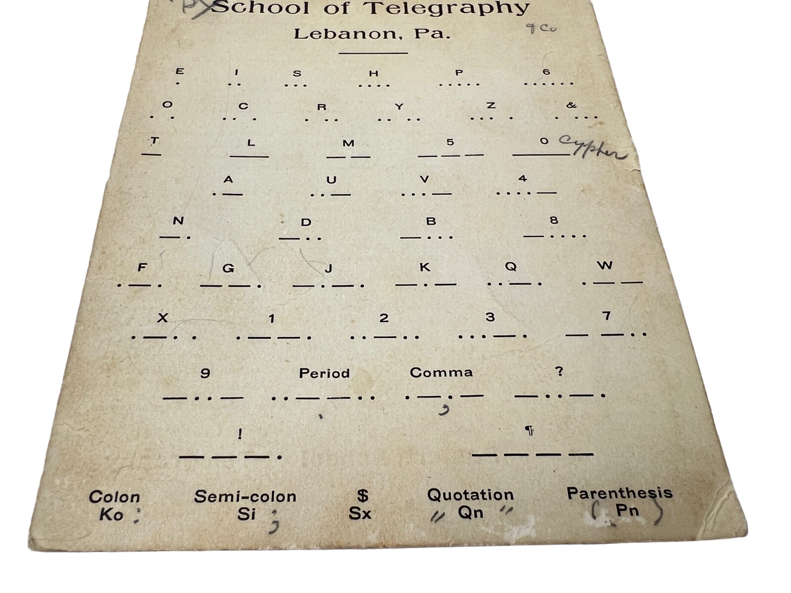 Antique 1900s EASTERN SCHOOL OF TELEGRAPHY Rules & Morse Code Card ...