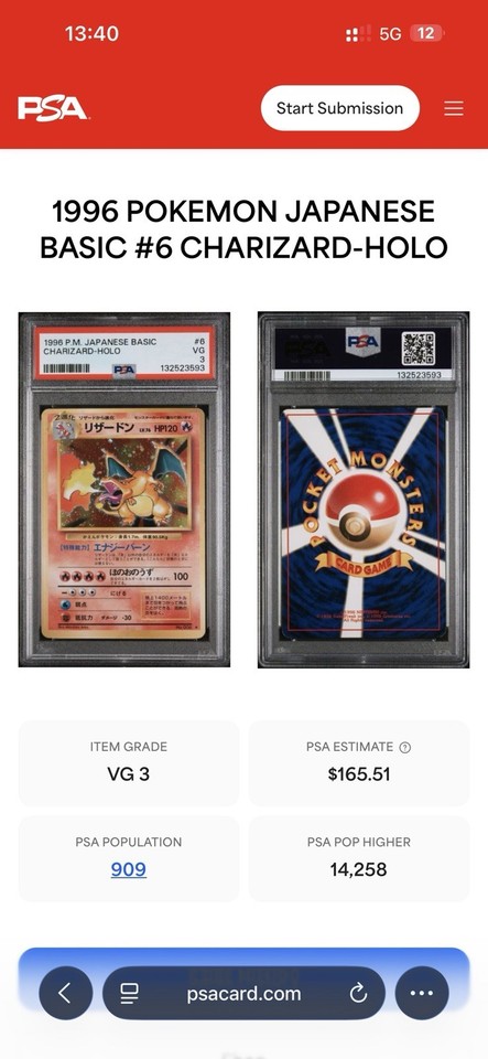 1996 Pokémon TCG Japanese Base Set Charizard PSA VG 3 #006 Holo | eBay