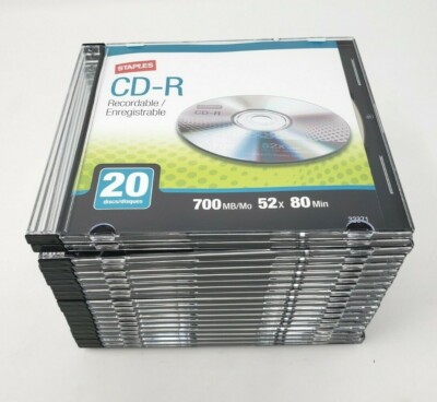 Staples 20 Blank CD-Rs Recordable Compact Discs in Cases 52x speed 80 ...
