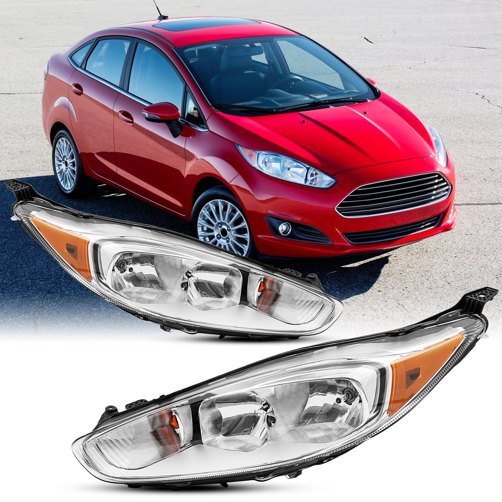 2014-2019 Ford Fiesta Headlights Assembly Chrome Housing Amber | H11 ...