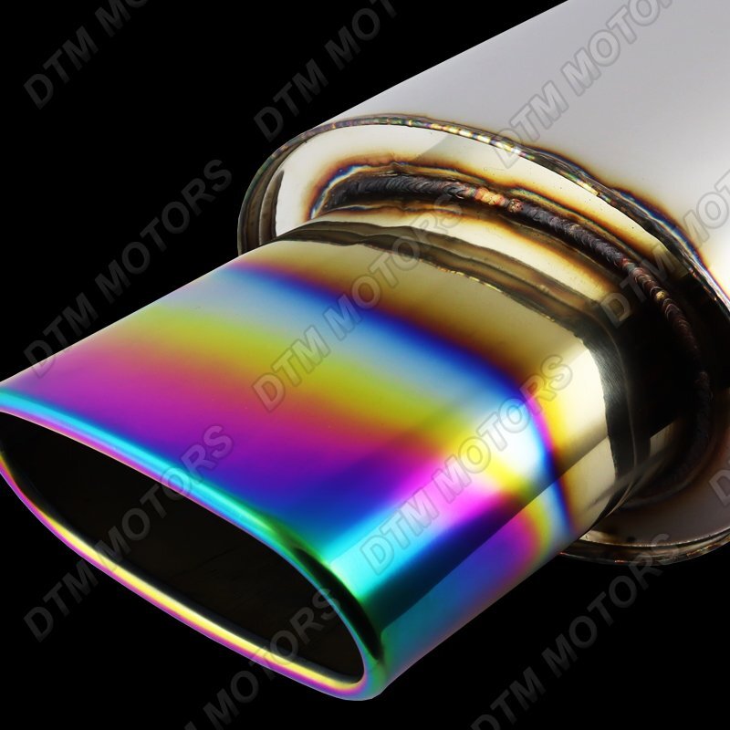 5.5" Wide Oval Rainbow Burnt Tip Stainless Muffler Exhaust 2.5" Inlet ...