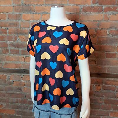 SingWing Womens Top Multicolor Heart Print Short Sleeves Valentines Day ...