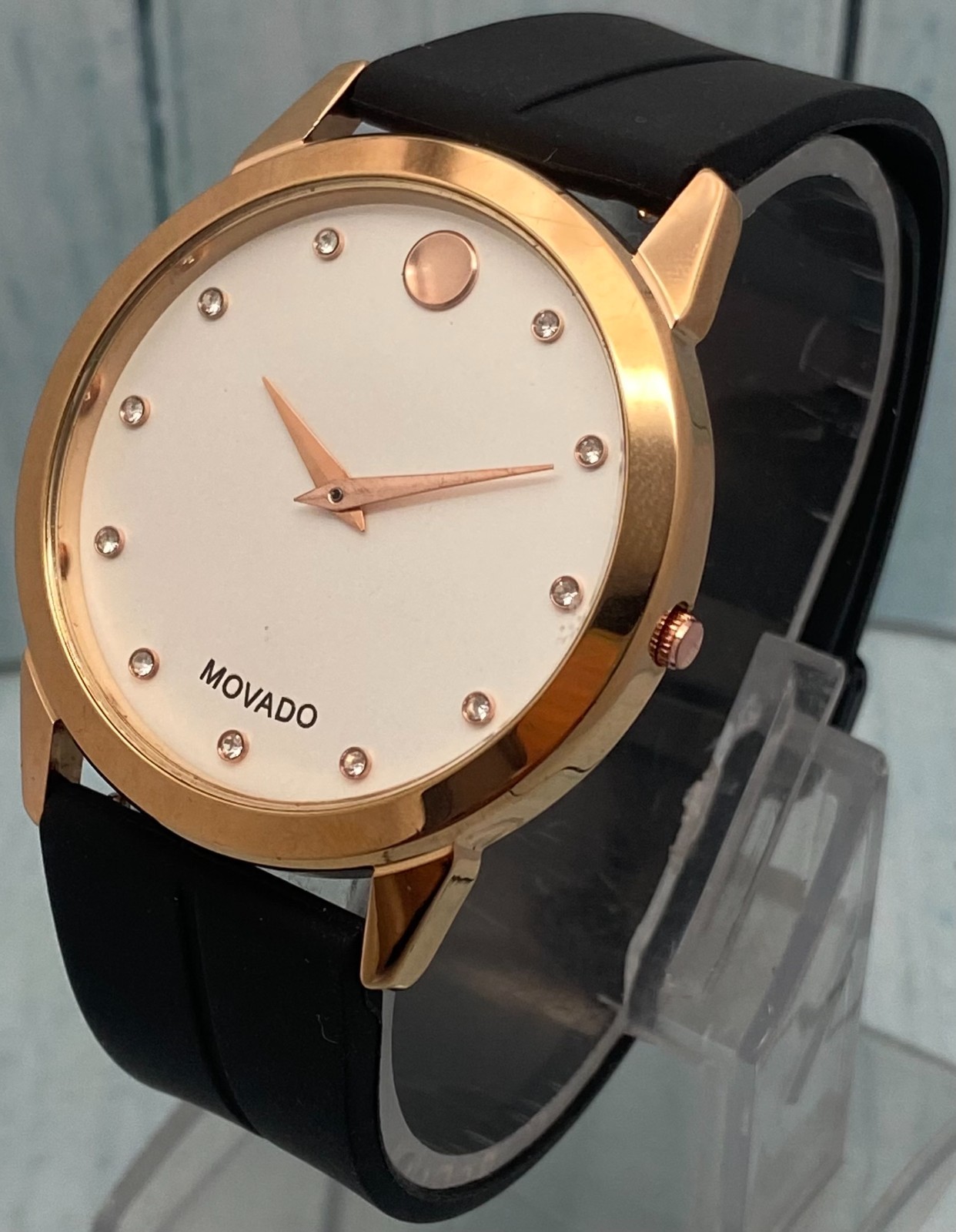 Refurbished Luxury Movado Slim White Dial Watch 42mm Case Quartz Rubber ...
