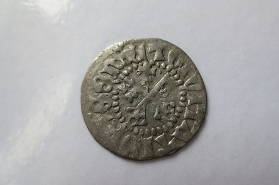 Deutonic order medieval episcopal silver schilling, Sedevakanz 1484 ...