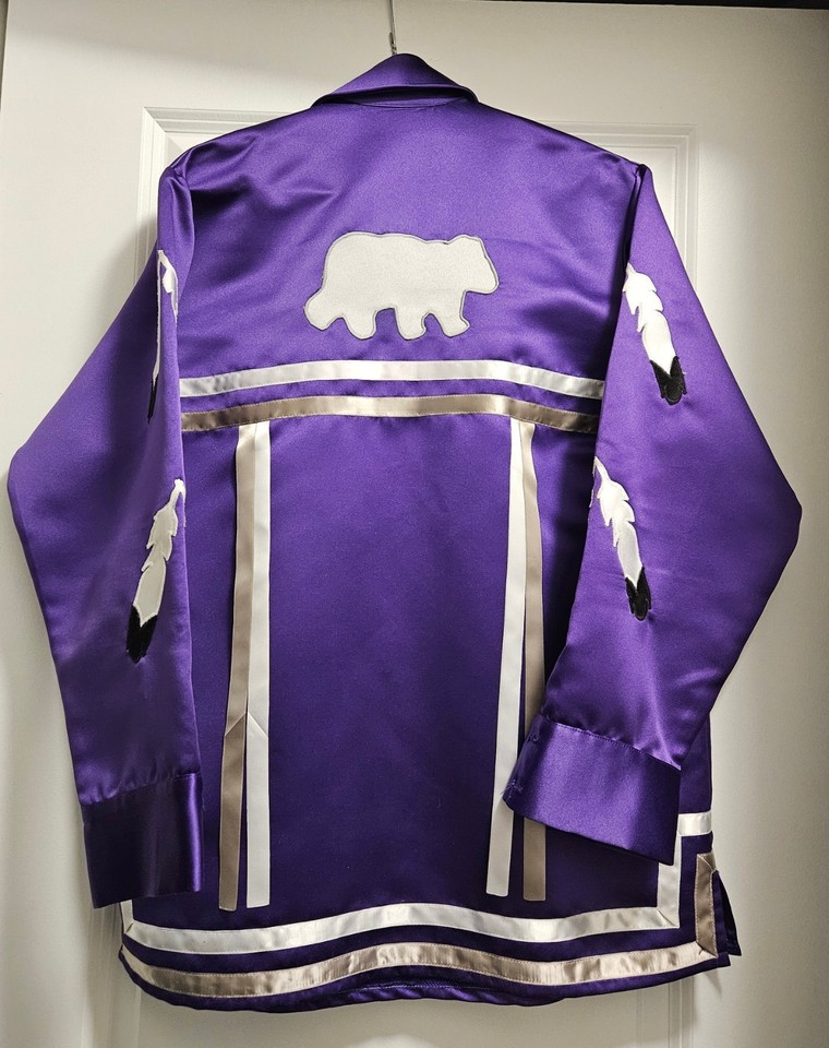 Mohawk Handmade Purple/White Satin Pow Wow Regalia Ribbon Shirt - Mens ...