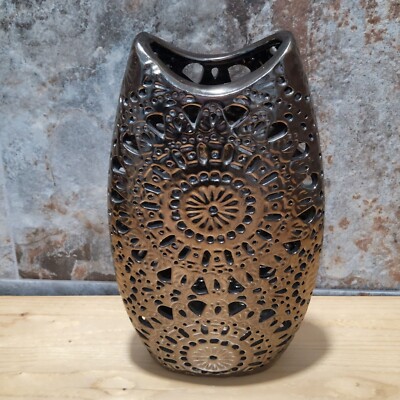 Ceramic Floral Vase Cut Out Pattern Bronze Brown | eBay