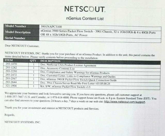 NetScout 3901NAPC3100 nGenius 3900 Series Packet Flow Switch 32x1gb ...
