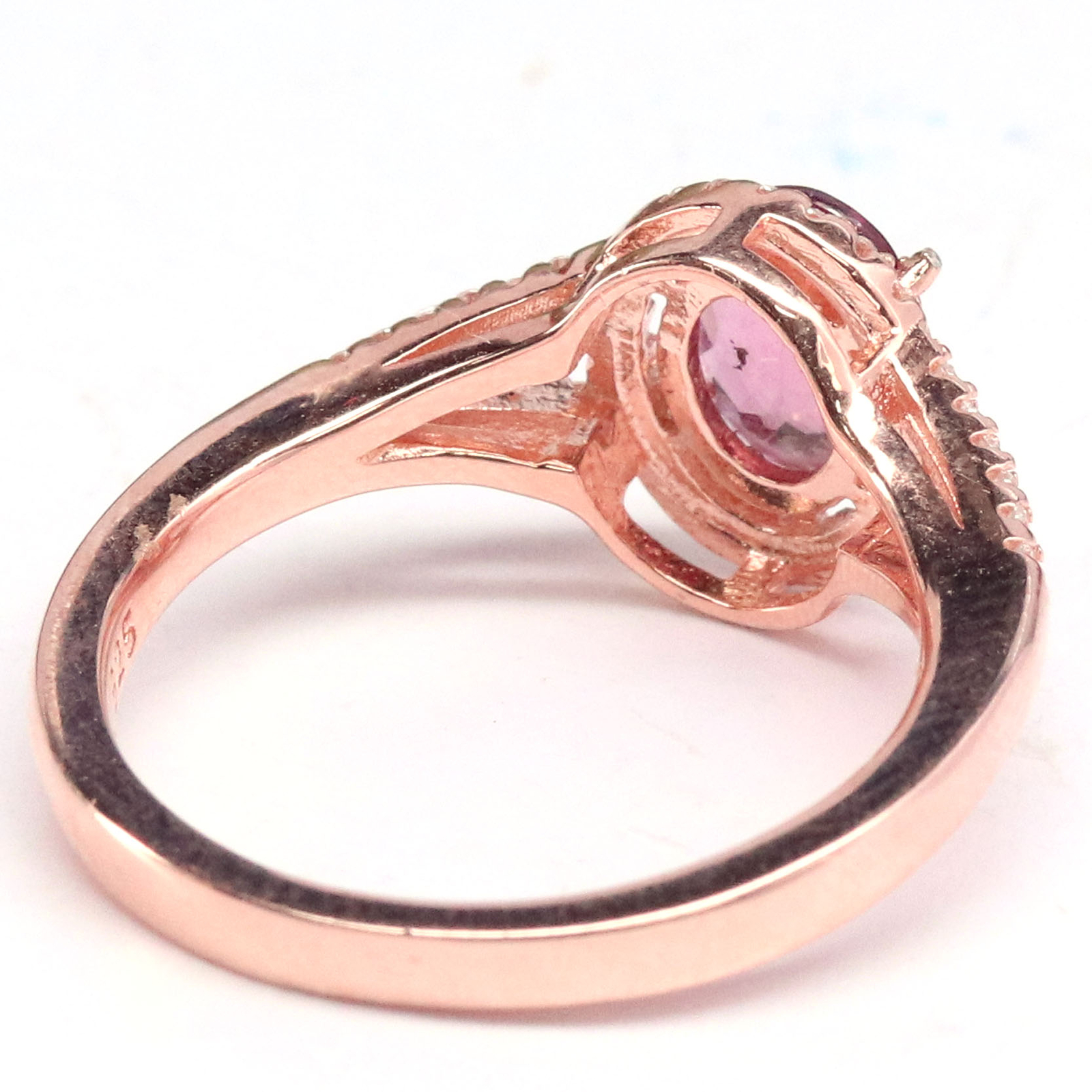 6 X 8 mm. PURPLISH PINK RHODOLITE GARNET & WHITE cubic zirconia RING ...