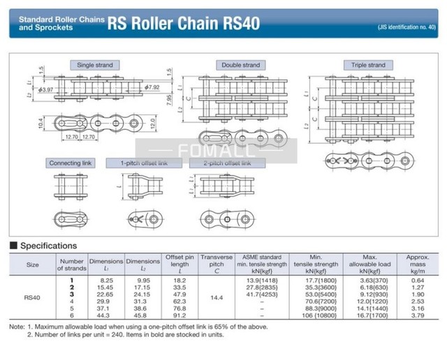 Tsubaki Rs40-1-rp Conveyor Roller Chain 10 Feet 240 Links for sale ...