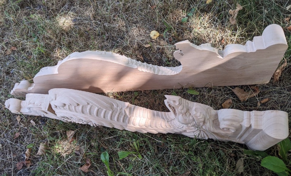 Wood Carved Wall Corbel Gothic Dragon Fireplace mantel surround Shelf ...