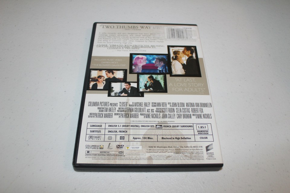 Closer (DVD 2005) Natalie Portman, Jude Law, Clive Owen, Julia Roberts ...