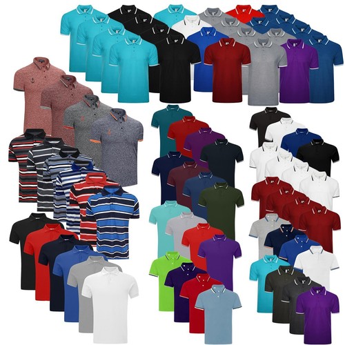 4 / 6 Pack Mens Polo Shirt Multipack Set Short Sleeve Plain Top Tipping ...