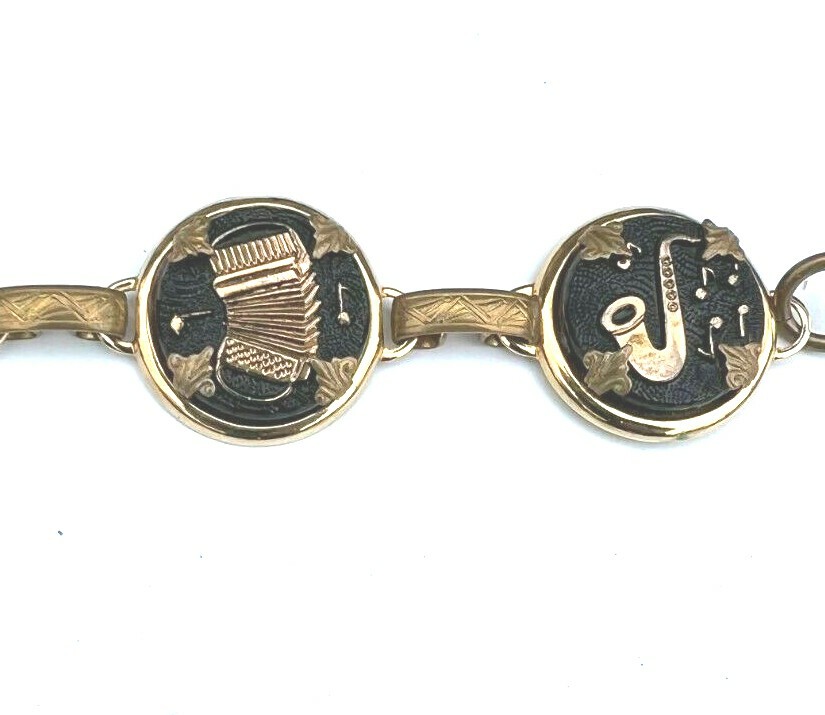 Vintage Musical Instrument Bracelet - Round Charms Li… - Gem