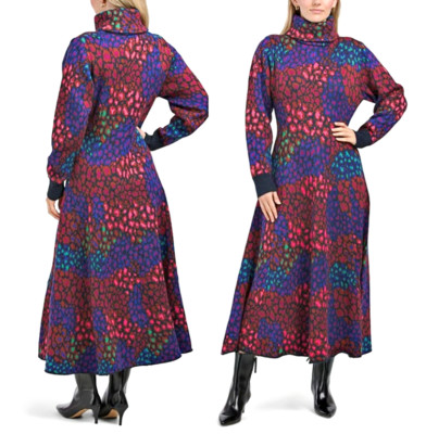 FARM RIO LEOPARD MIX DOUBLE KNIT TURTLENECK SWEATER DRESS sz M $275 | eBay